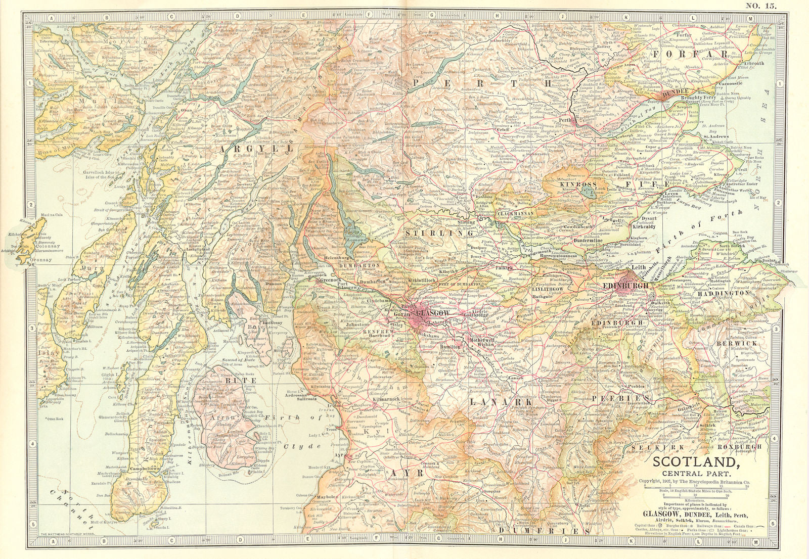 SCOTLAND CENTRAL. Lanark Peebles Stirling Perth Argyll Ayr Fife 1903 ...