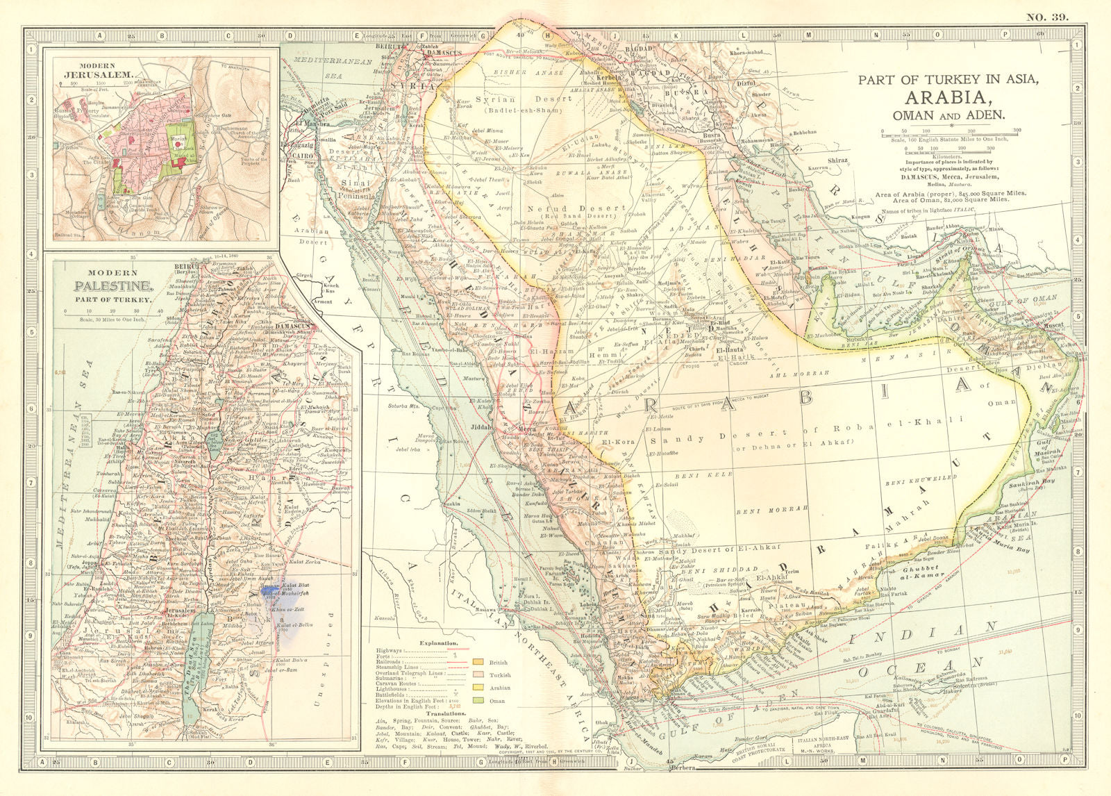 ARABIA. Saudi ; Yemen, Oman, UAE; Jerusalem, Palestine 1903 old antique ...