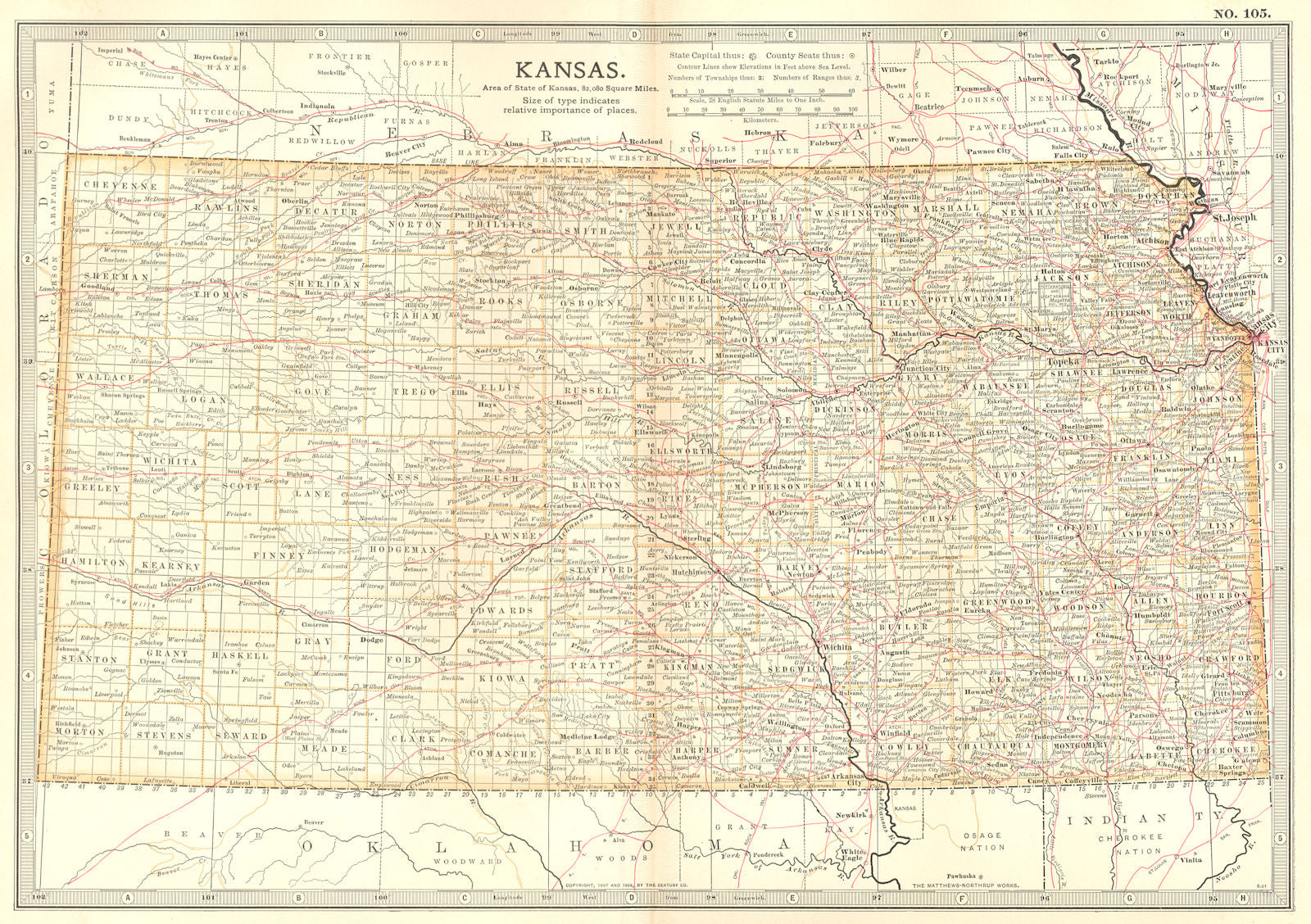 KANSAS. State map showing counties & Indian reservations. Britannica ...