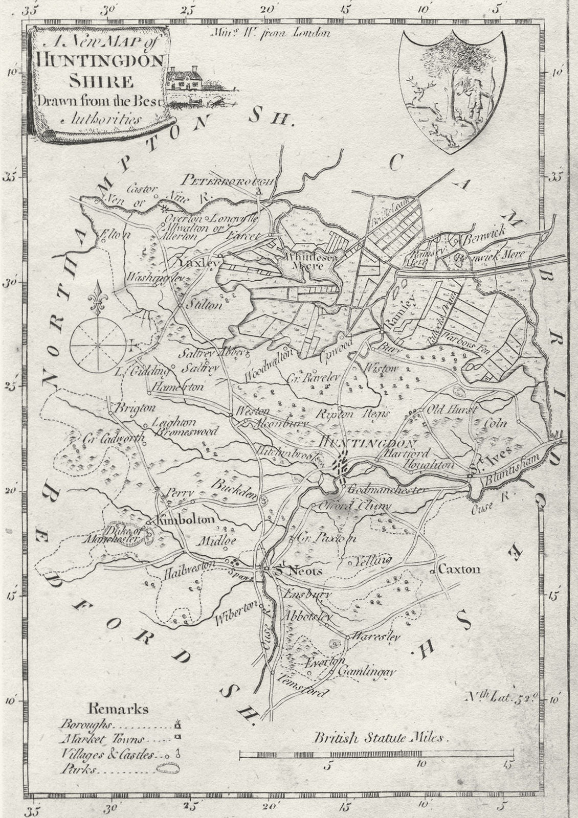 HUNTS. Huntingdonshire. Dalton Hogg. (Divided) 1784 old antique map ...