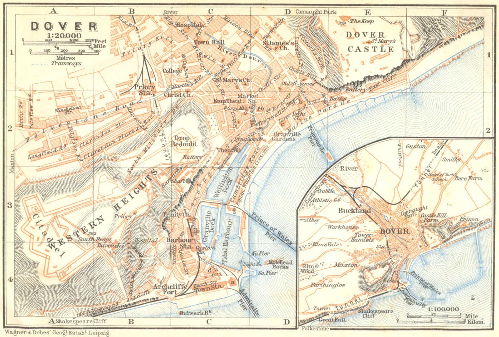 KENT. Dover. Town Plan. Wagner 1910 old antique vintage map chart ...