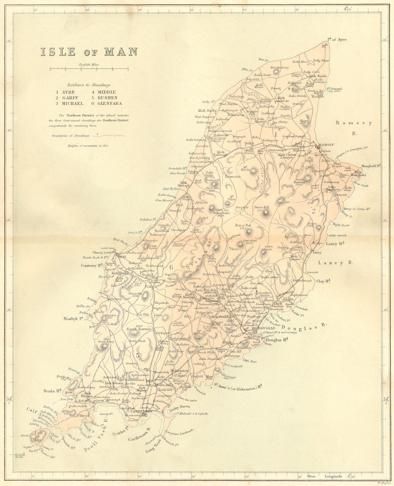 IOM. Isle of Man. Virtue 1860 old antique vintage map plan chart ...