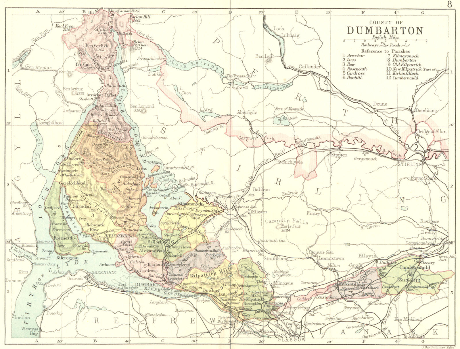 SCOTLAND. Dumbarton. Dumbartonshire. Philip 1891 old antique map plan ...