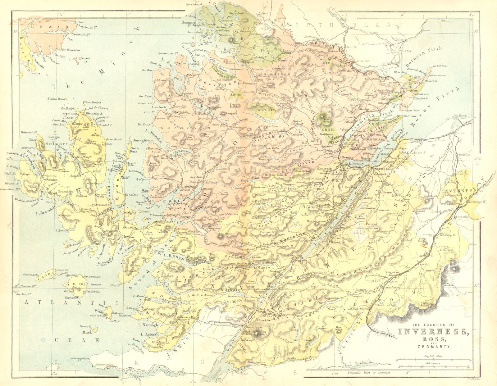 SCOTLAND. Inverness, Ross & Cromarty. Virtue 1860 old antique map plan ...