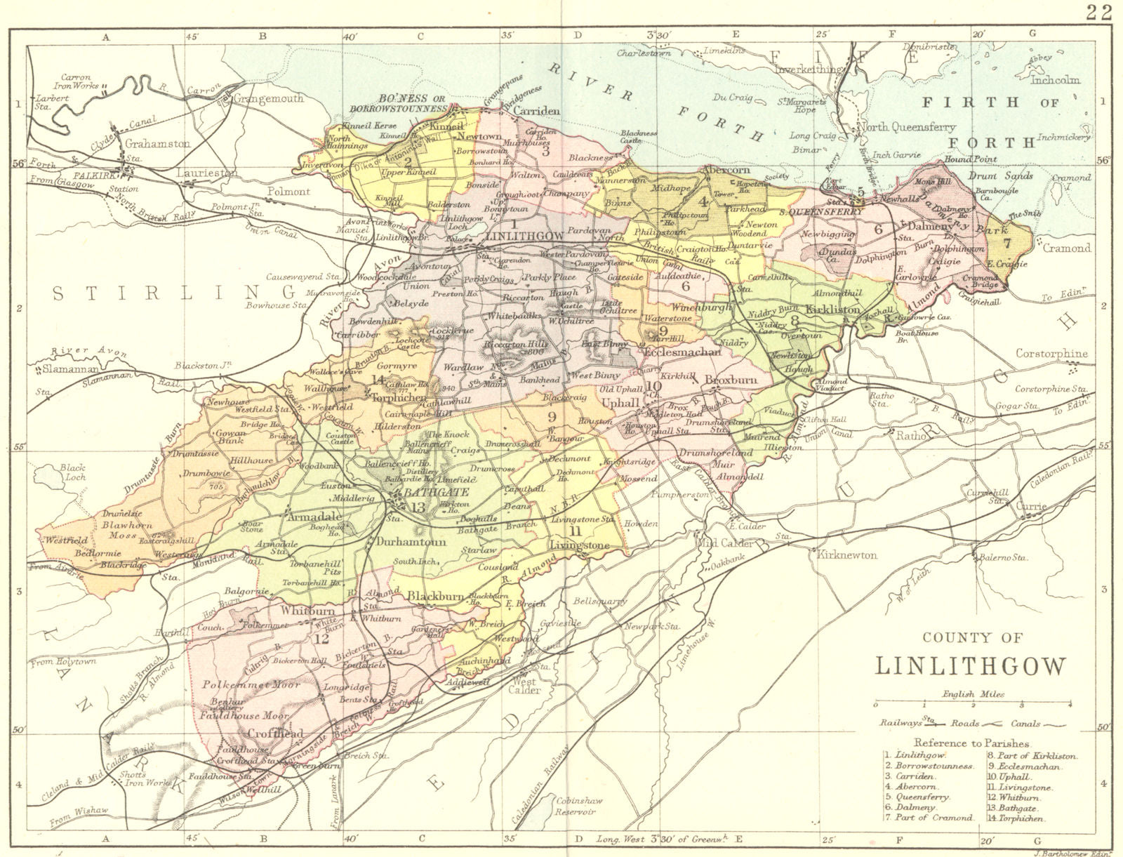 SCOTLAND. Linlithgow. Linlithgowshire; Philip 1891 old antique map plan ...