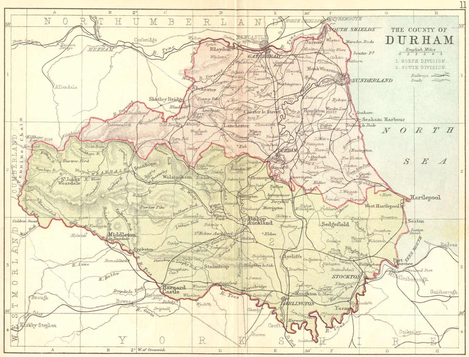 DURHAM. Philip 1876 old antique vintage map plan chart ...