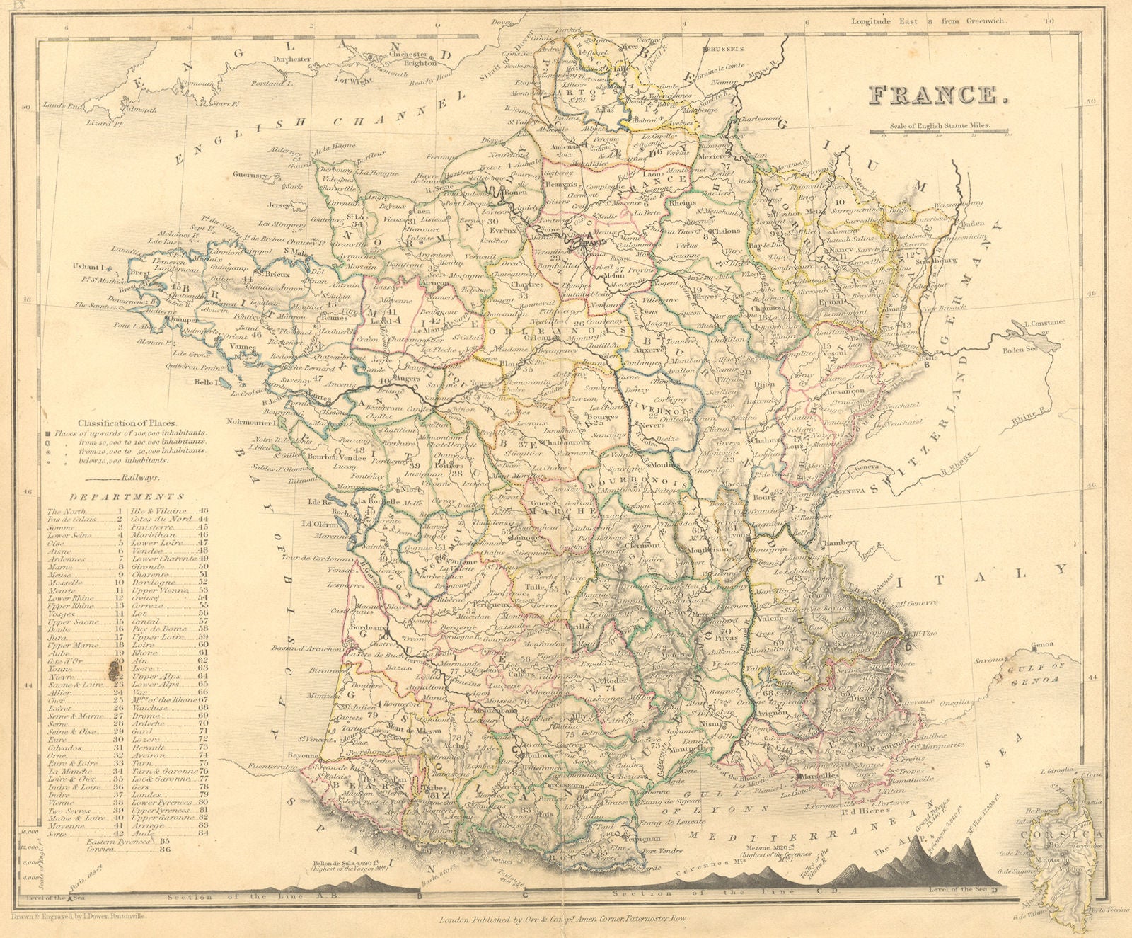FRANCE. Dower Orr Mountains 1840 old antique vintage map plan chart ...