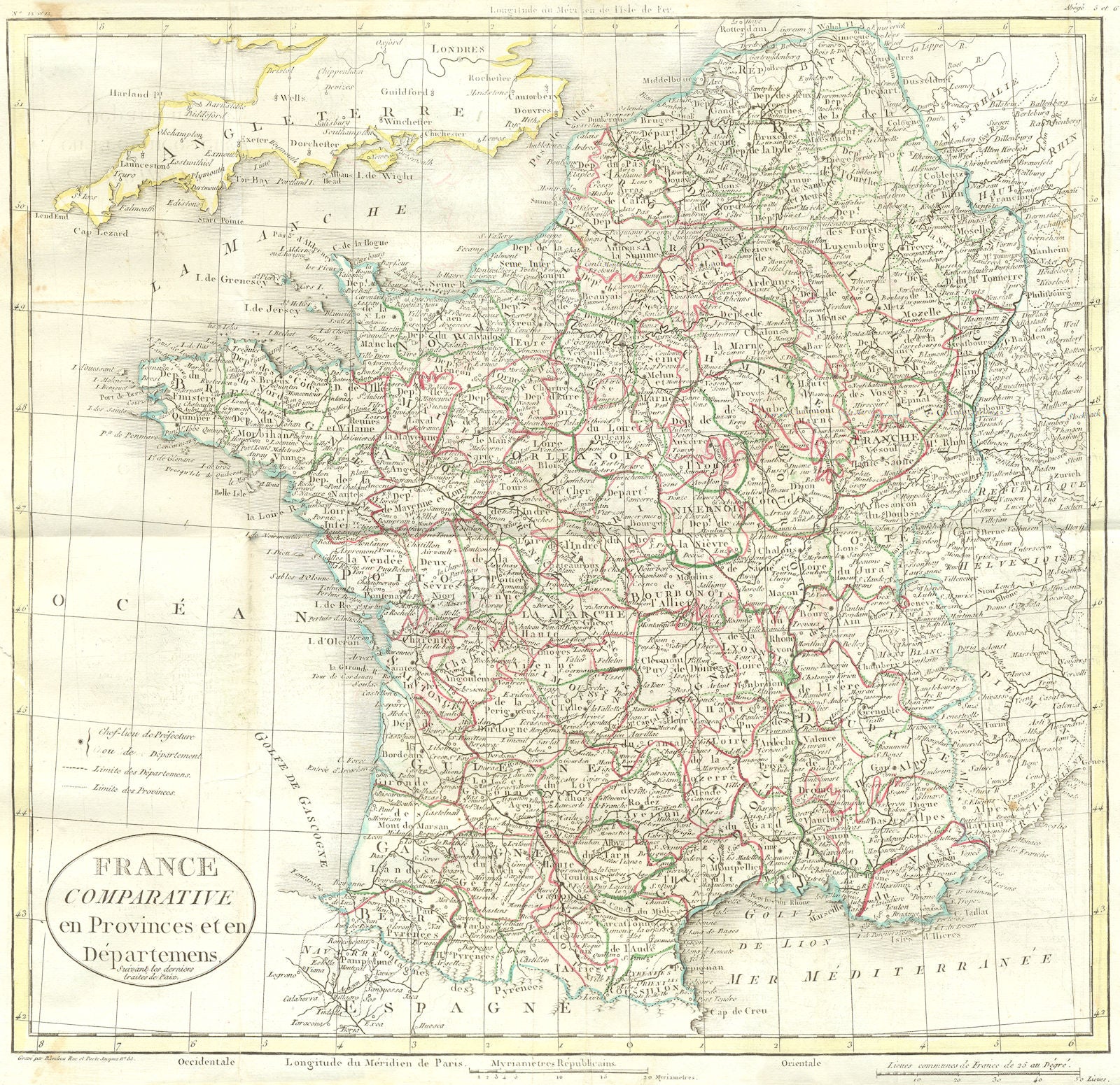 FRANCE. Provinces Departements. Langlois Guthrie 1802 old antique map ...
