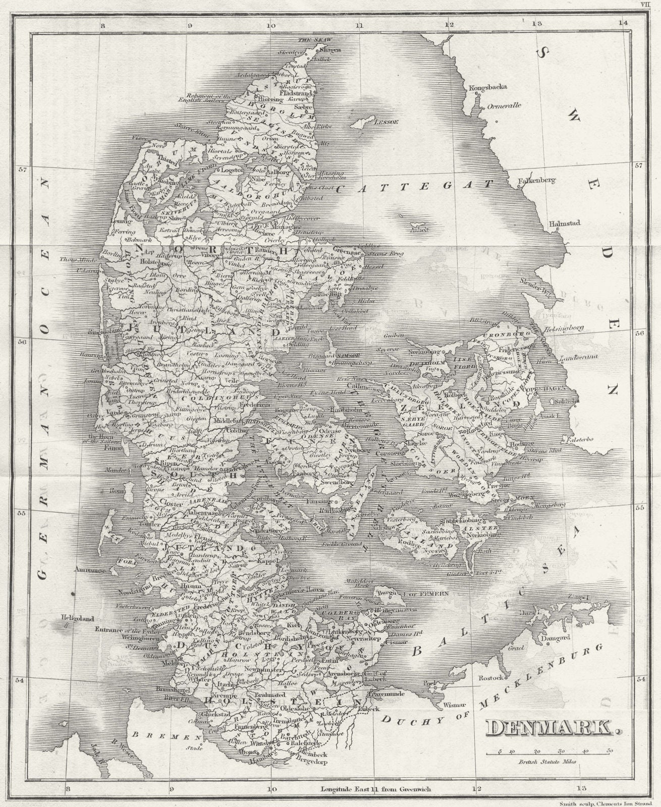 DENMARK. Guthrie SMITH 1819 old antique vintage map plan chart ...