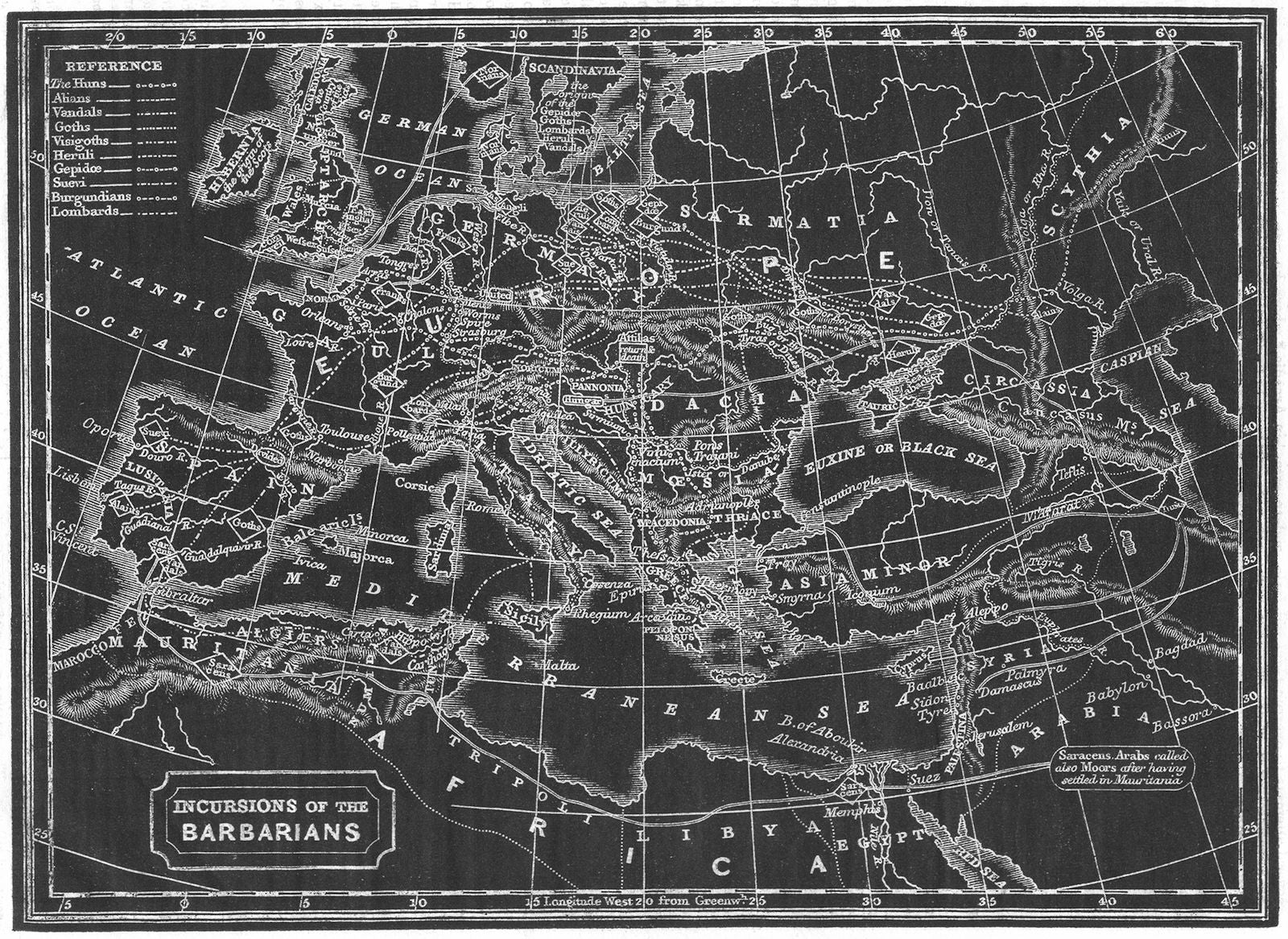 EUROPE. Barbarian invasions; Pinnock; 1833 old antique vintage map plan ...