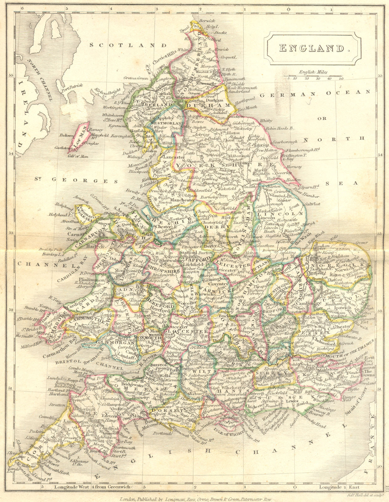 ENGLAND. England Wales. Sidney Hall 1850 old antique vintage map plan ...
