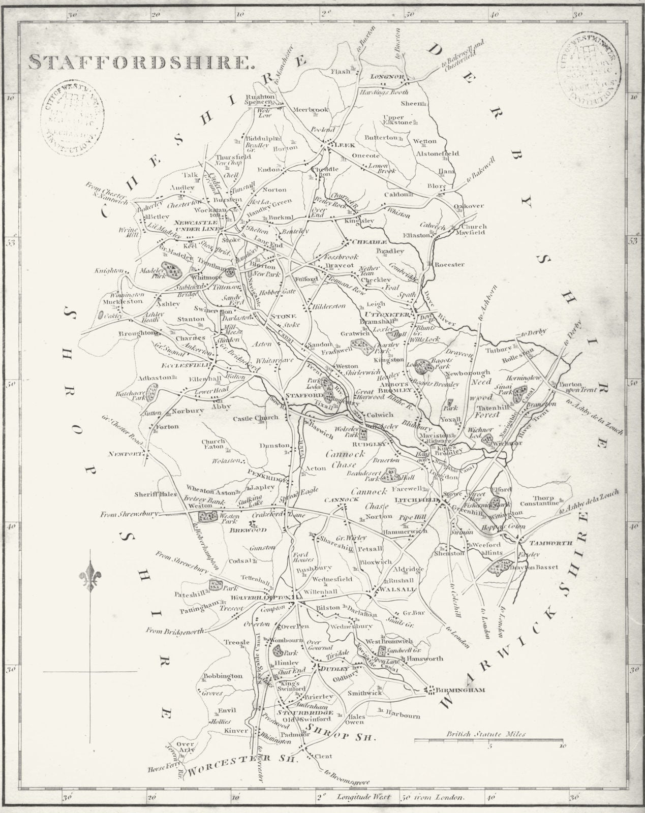 STAFFS. Staffordshire. Aikin 1793 old antique vintage map plan chart ...