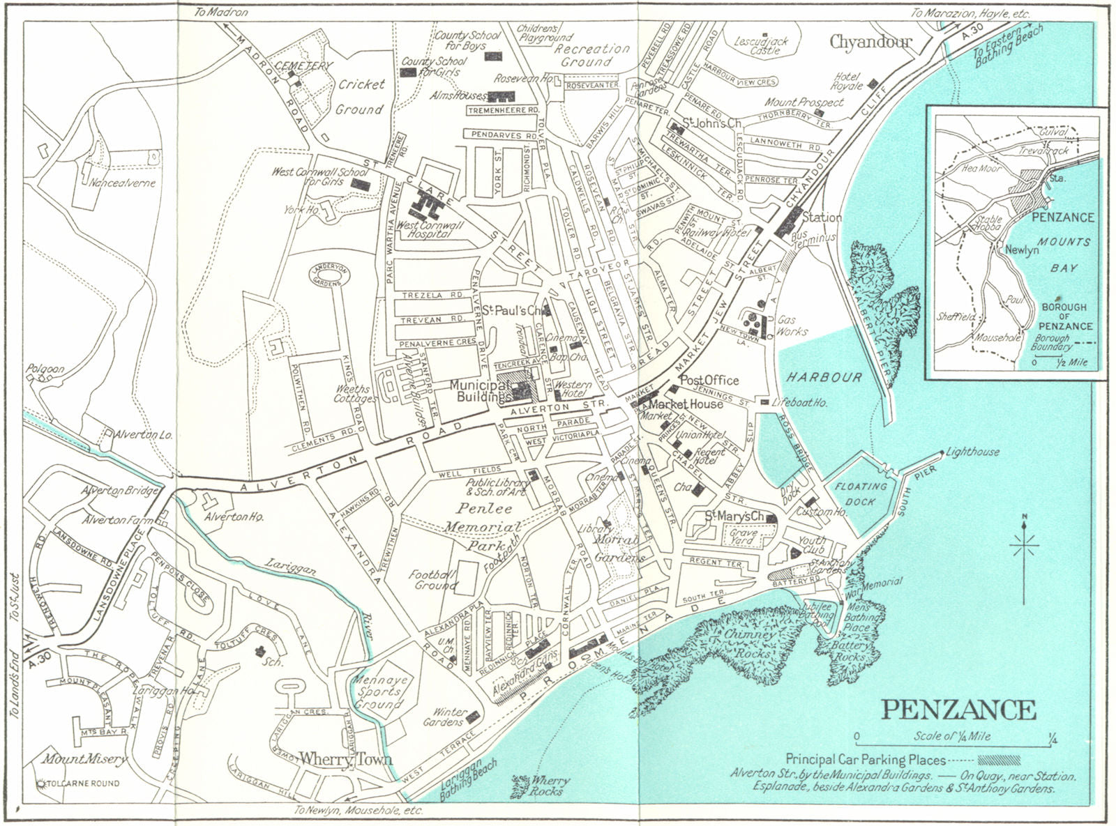 PENZANCE vintage town/city plan. Cornwall. WARD LOCK 1963 old vintage ...