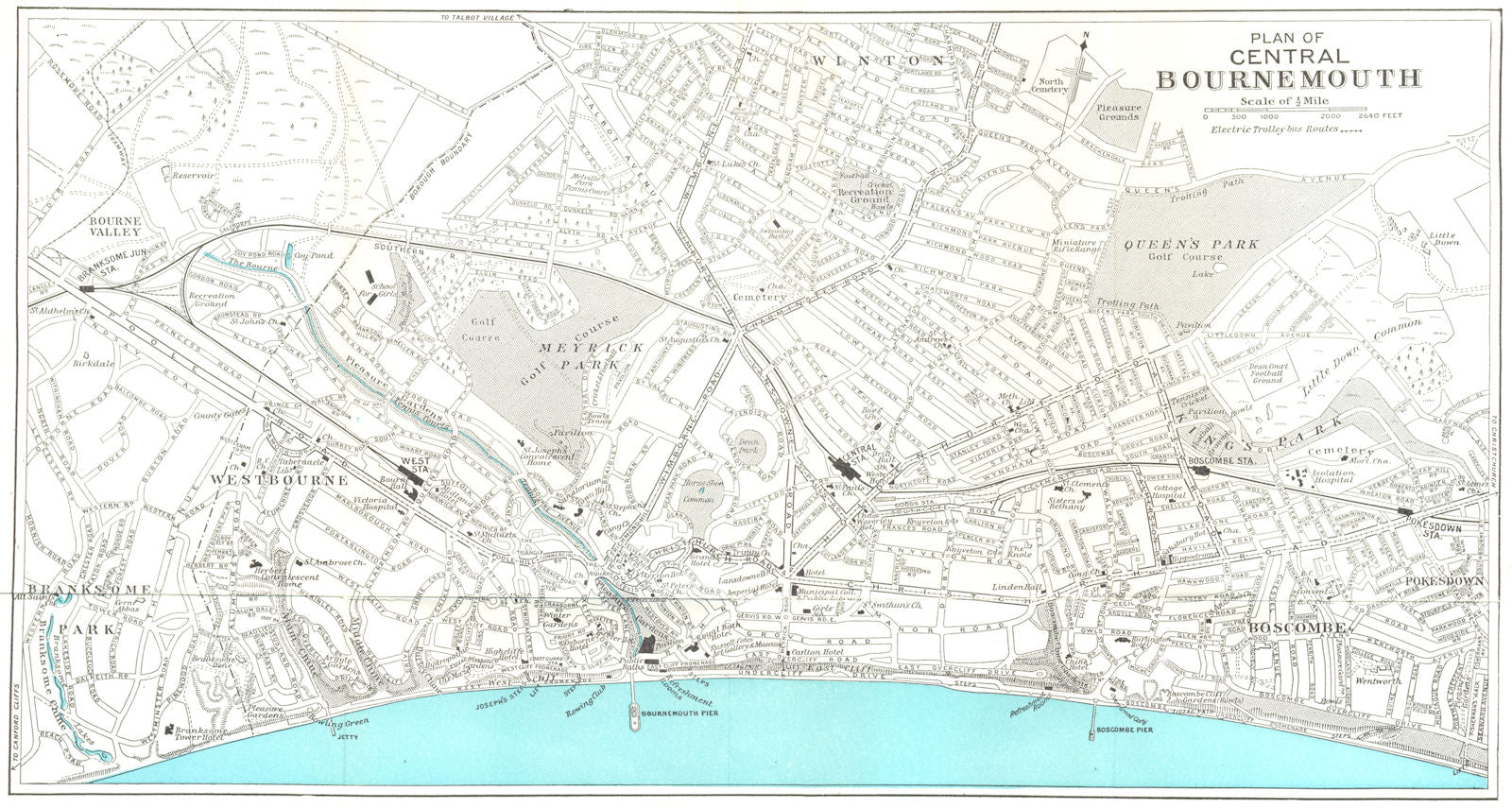 CENTRAL BOURNEMOUTH vintage town/city plan. Dorset. WARD LOCK 1963 old ...