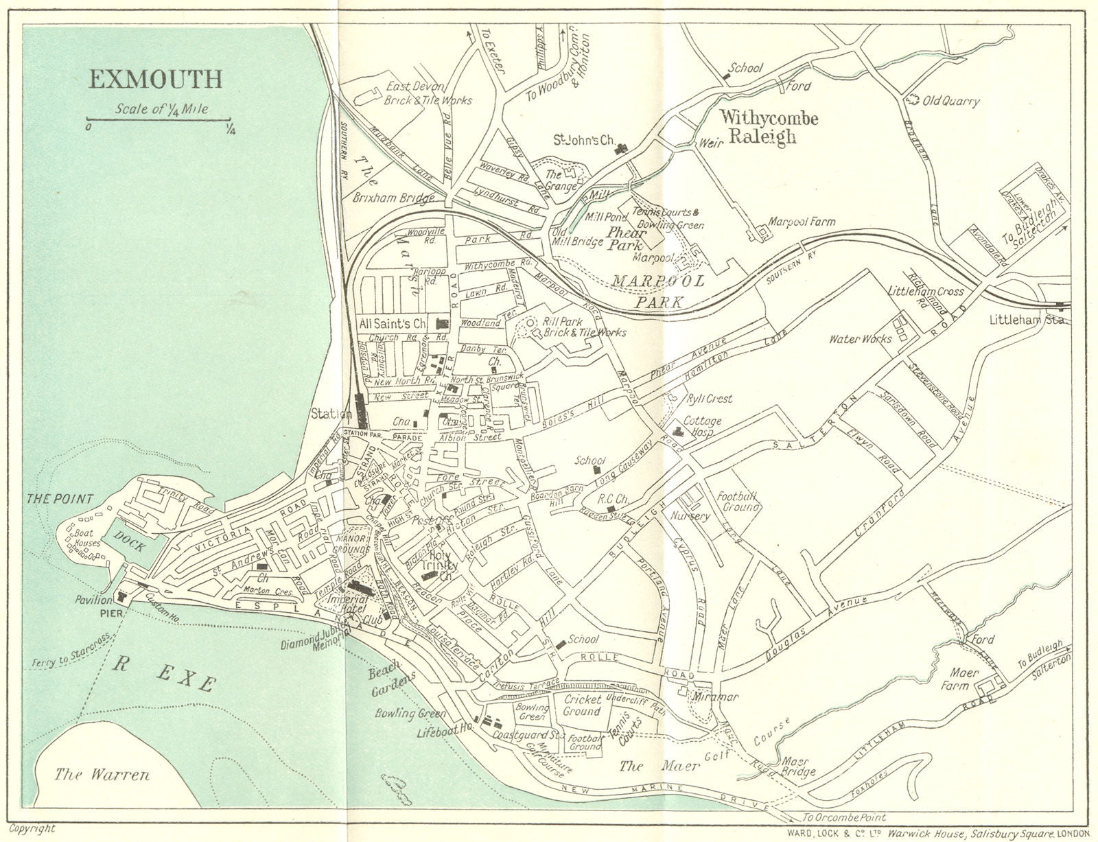 EXMOUTH vintage town/city plan. Devon. WARD LOCK 1929 old vintage map ...