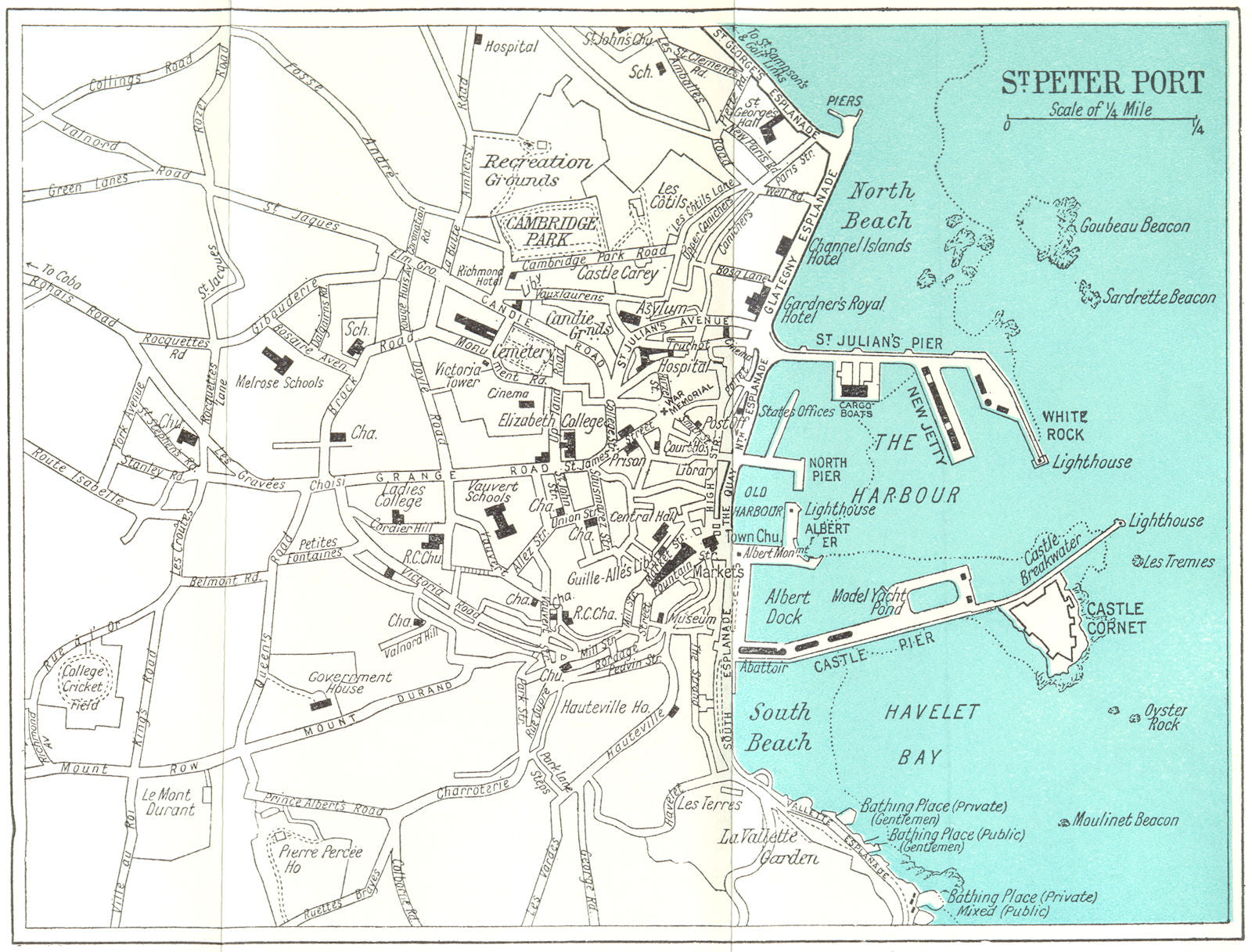 ST PETER PORT vintage town plan. Guernsey Channel Islands. WARD LOCK ...