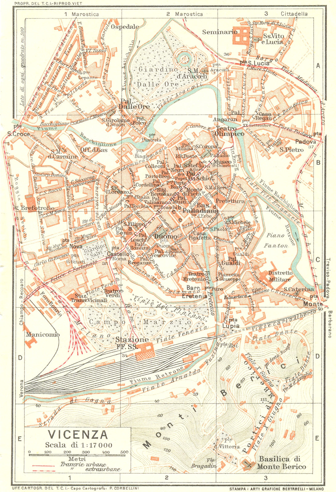 VICENZA. Vintage town city map plan. Italy 1927 old vintage chart ...