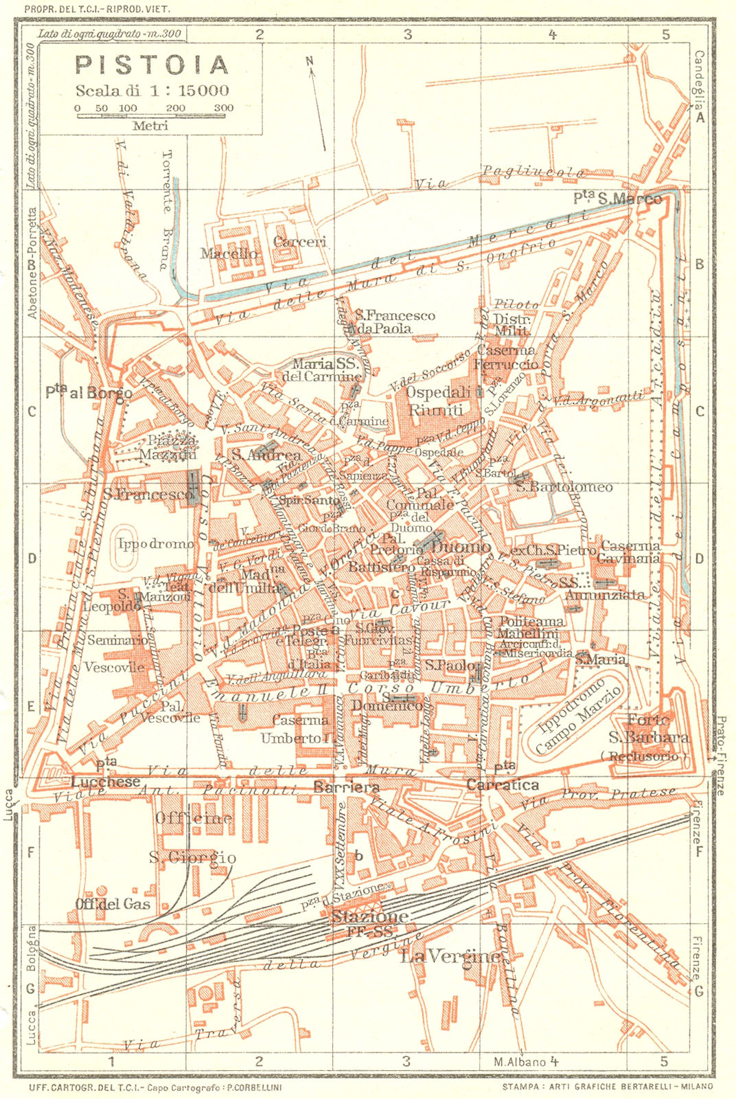 PISTOIA. Vintage town city map plan. Italy 1927 old vintage chart ...