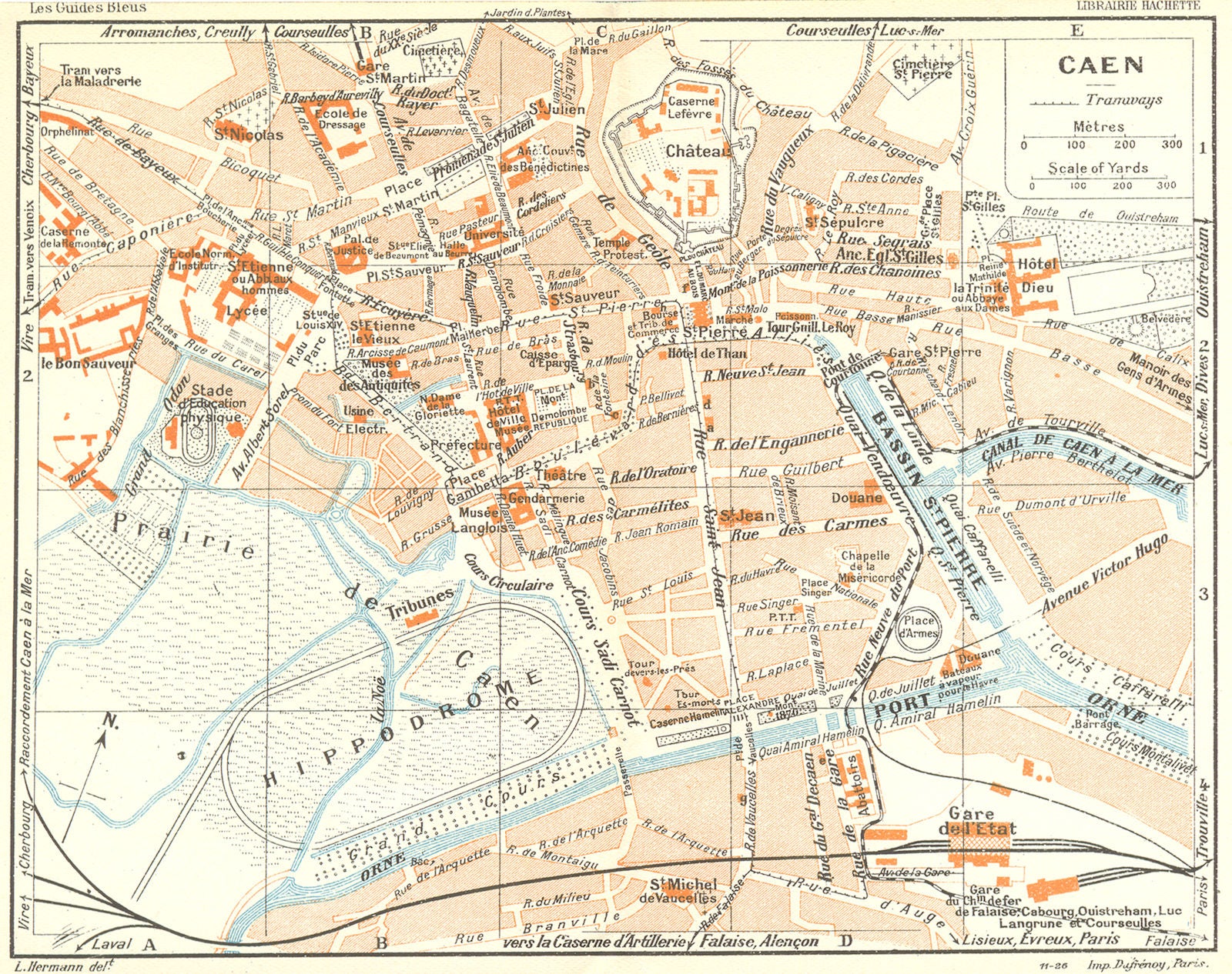 NORMANDY. Normandie. Caen 1928 old vintage map plan chart ...