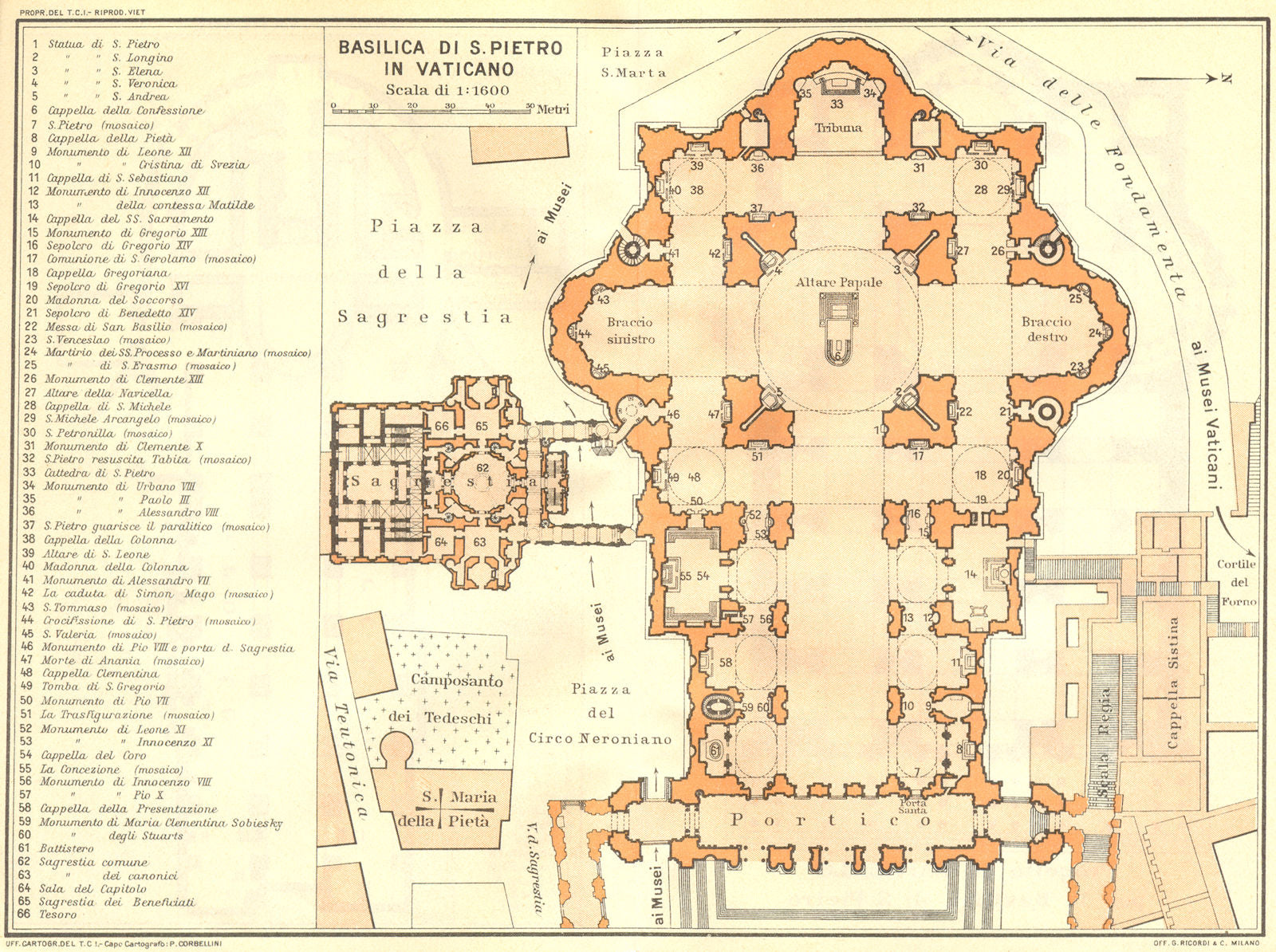 ROME. Basilica Di Pietro Vaticano 1925 old vintage map plan chart ...