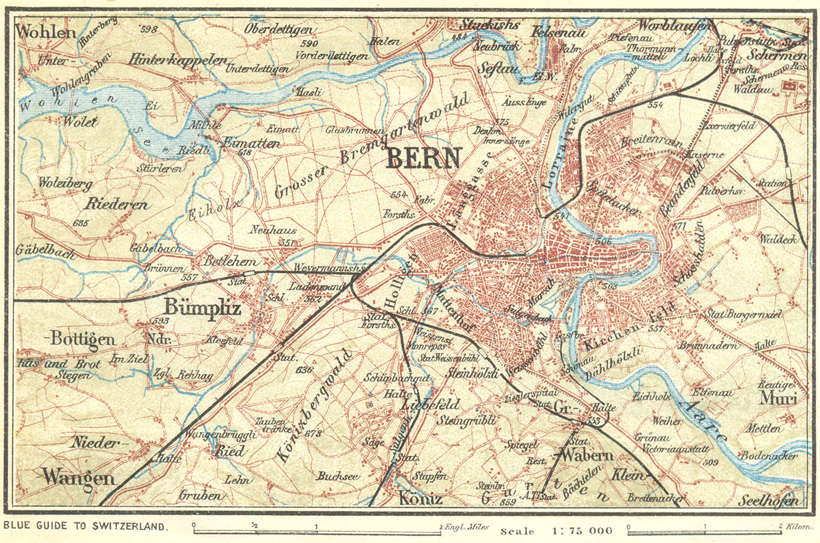 SWITZERLAND. Environs of Berne 1923 old antique vintage map plan chart ...
