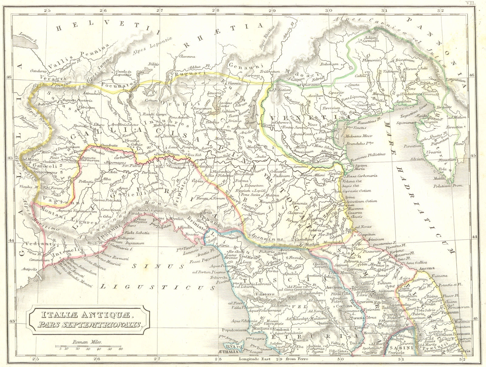 ITALY. Italiae Antiquae Pars Septemtrionalis 1847 old antique map plan ...
