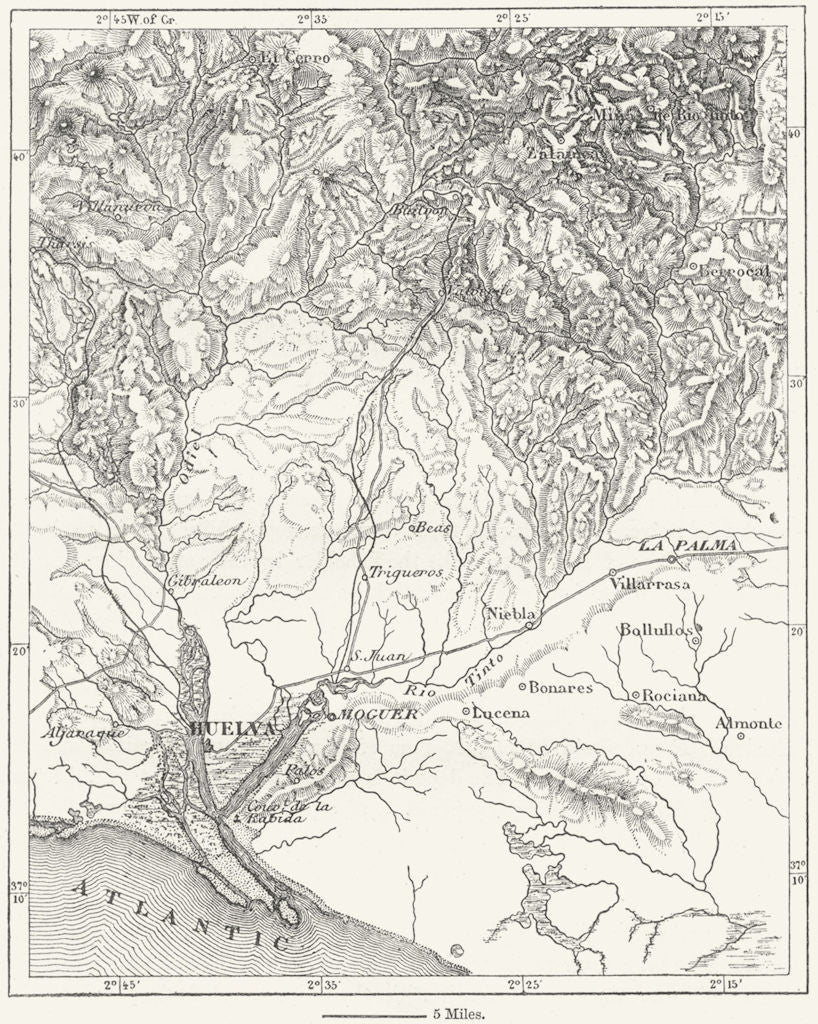 SPAIN. Mines of Huelva, sketch map c1885 old antique vintage plan chart ...
