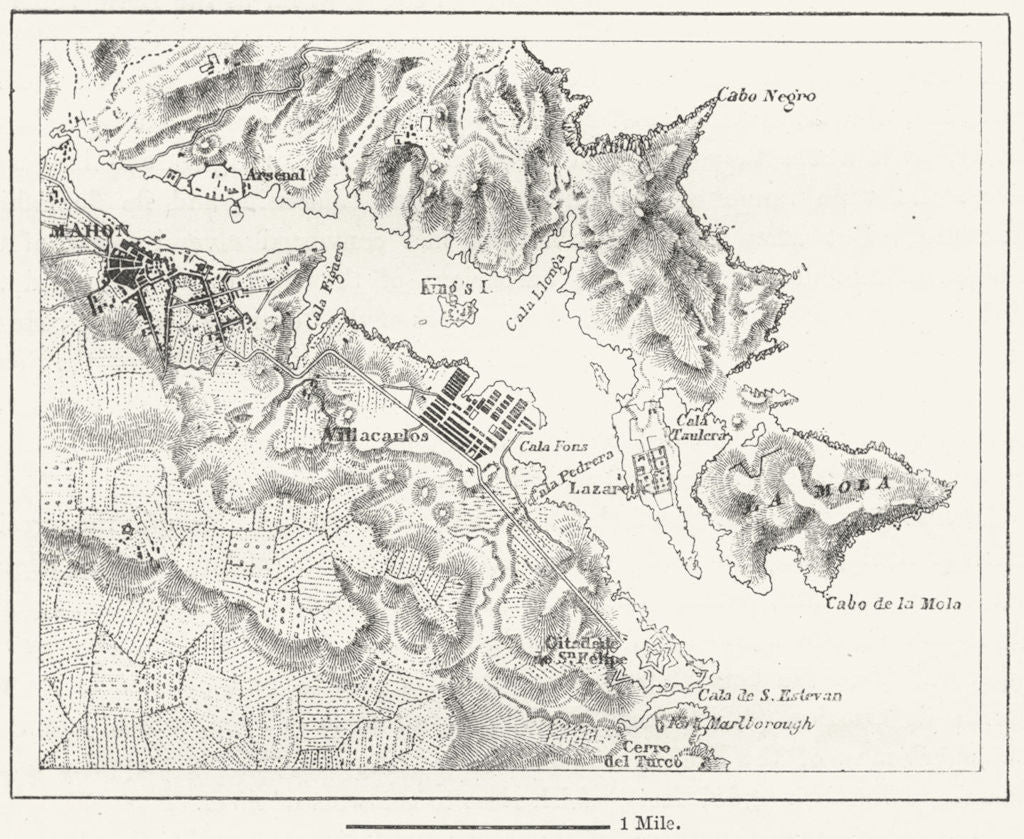 SPAIN. Port Mahon, sketch map c1885 old antique vintage plan chart ...