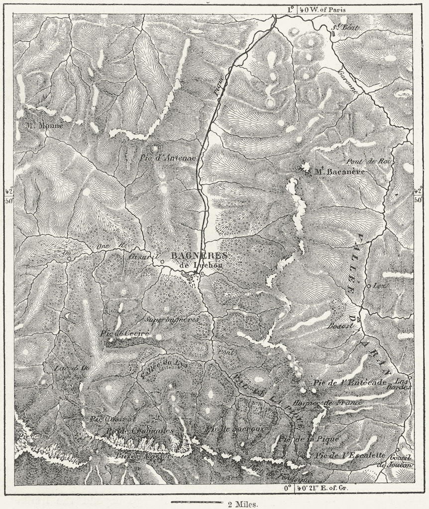 FRANCE. Bagneres-de-Luchon, sketch map c1885 old antique plan chart ...