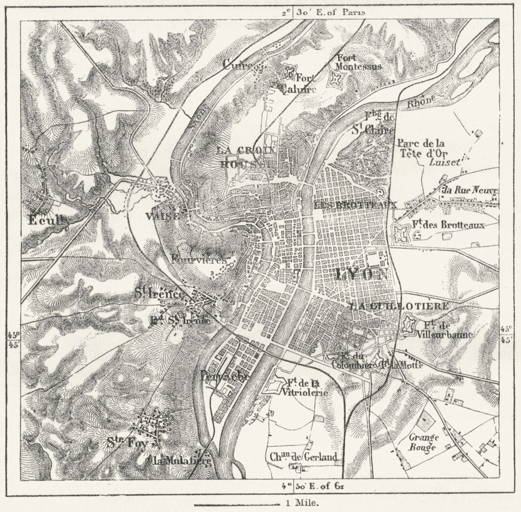 FRANCE. Lyon, sketch map c1885 old antique vintage plan chart ...