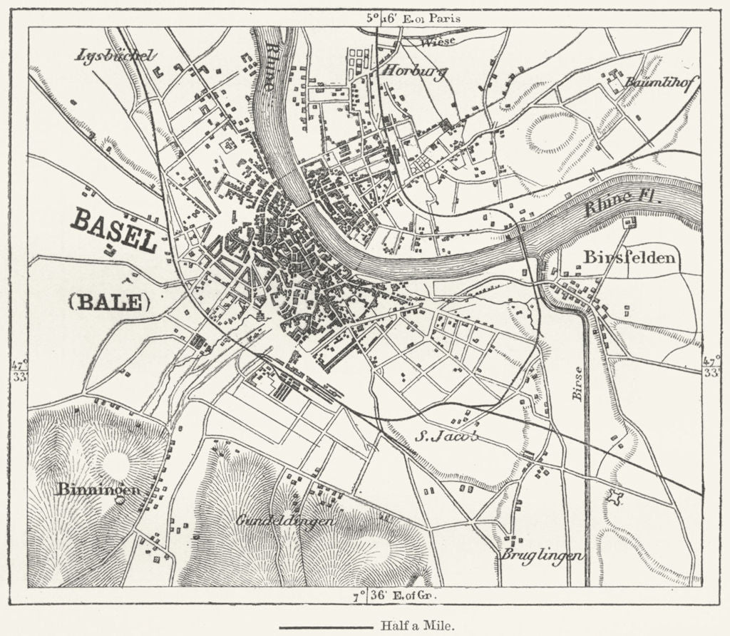 SWITZERLAND. Basel(Bale)sketch map c1885 old antique vintage plan chart ...