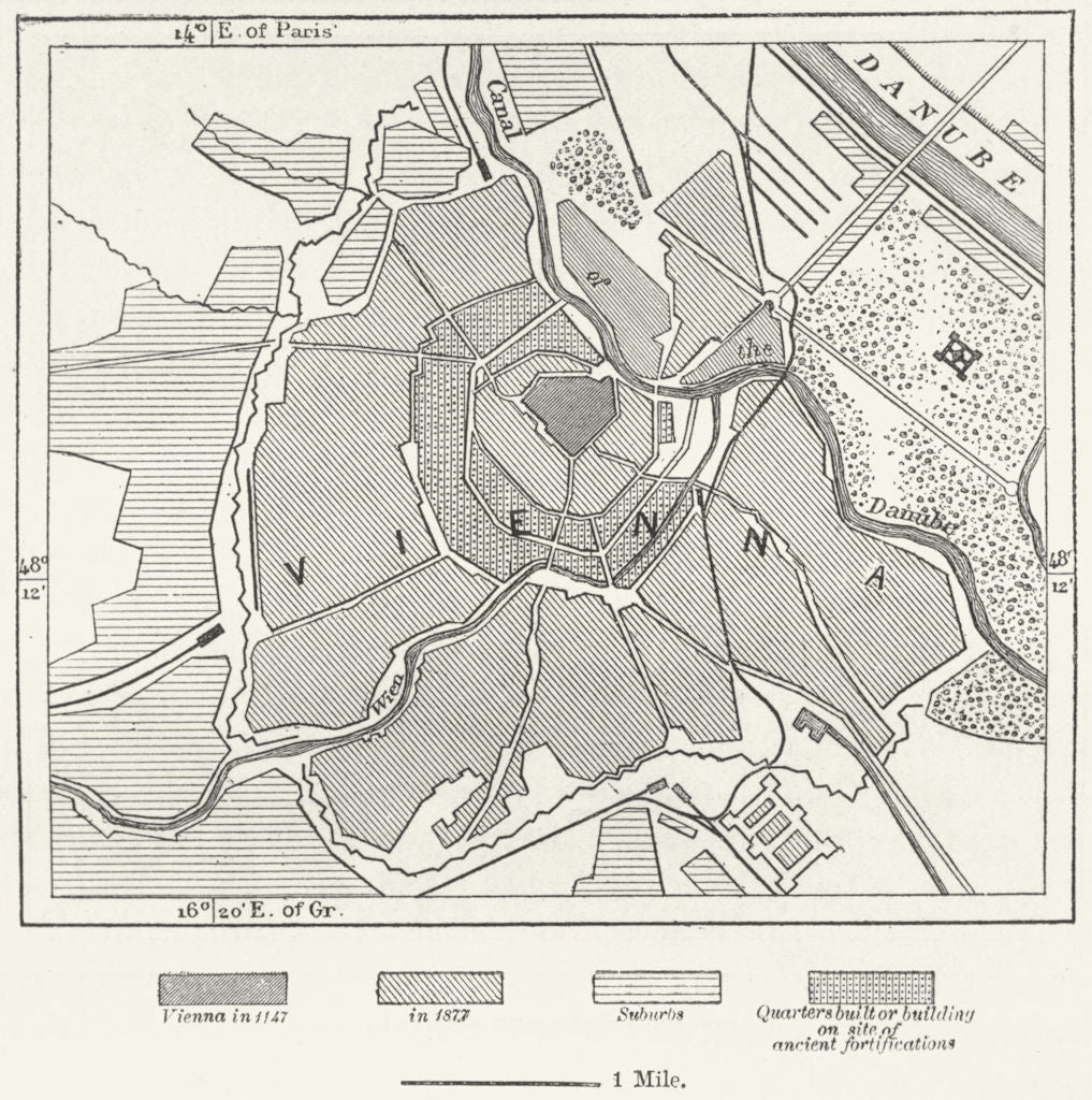 AUSTRIA. Growth of Vienna, sketch map c1885 old antique vintage plan ...