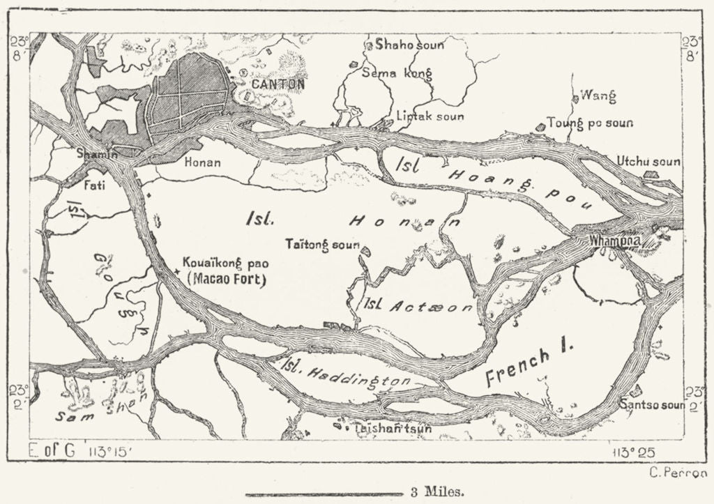 CHINA. Canton, Whampoa & Honan Island, sketch map c1885 old antique ...