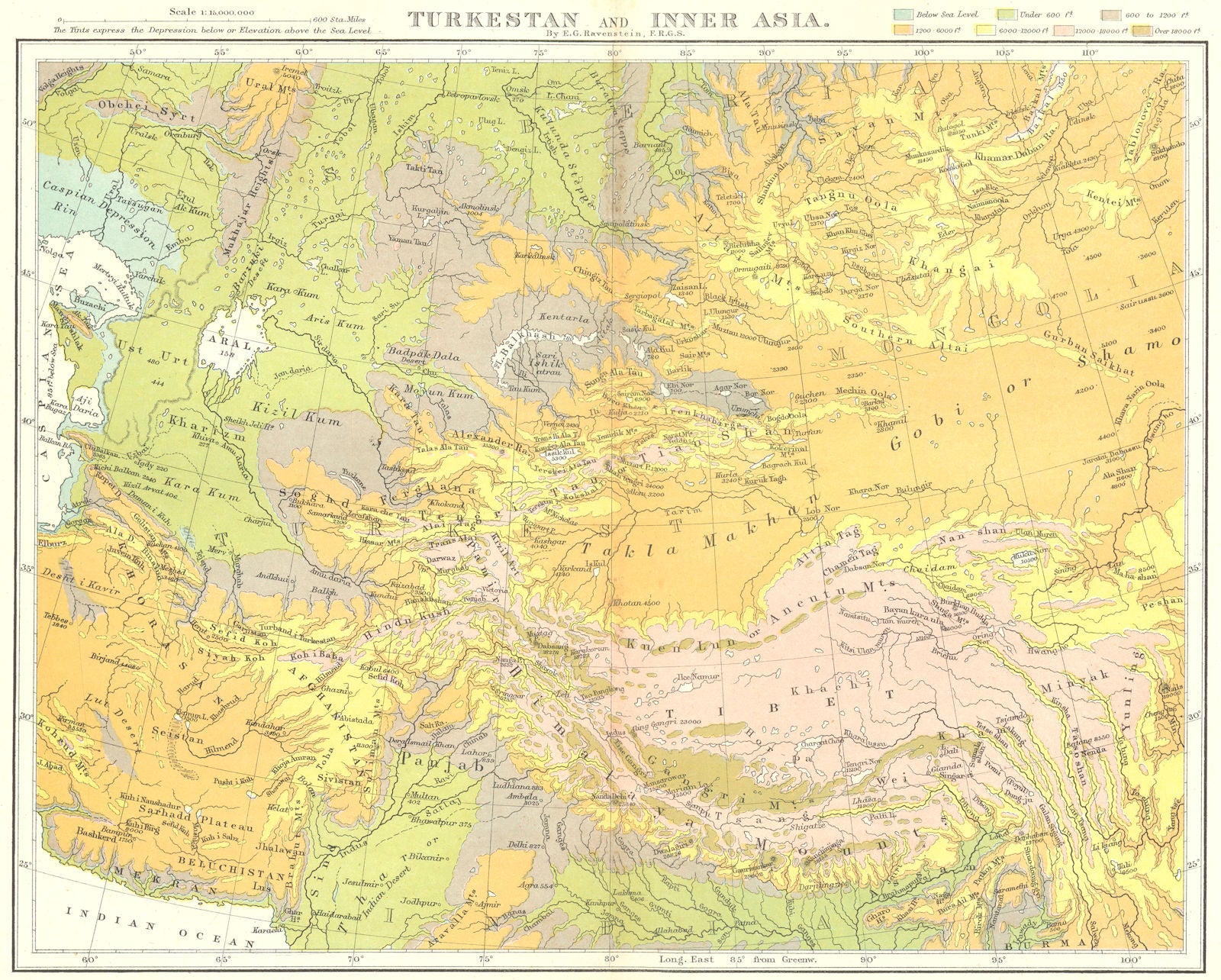 CENTRAL ASIA. Turkestan & Inner c1885 old antique vintage map plan ...