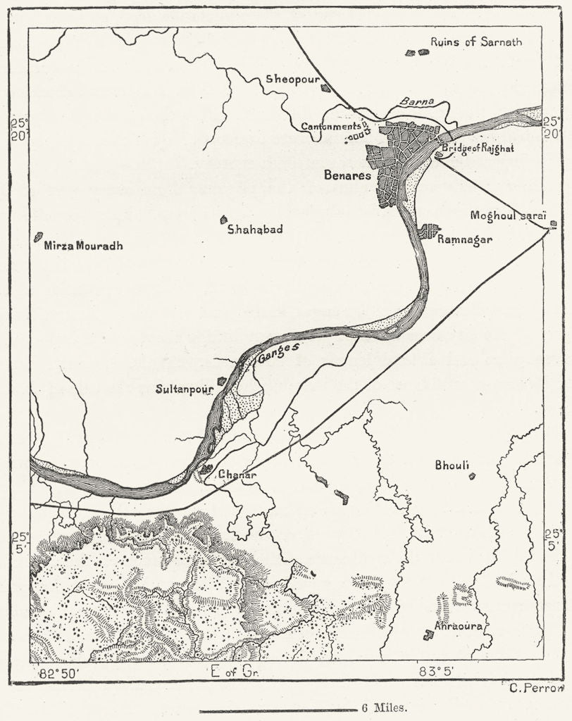 INDIA. Varanasi, sketch map c1885 old antique vintage plan chart ...