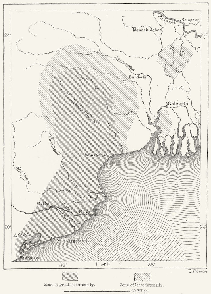 INDIA. Famine Zone, Orissa, sketch map c1885 old antique plan chart ...