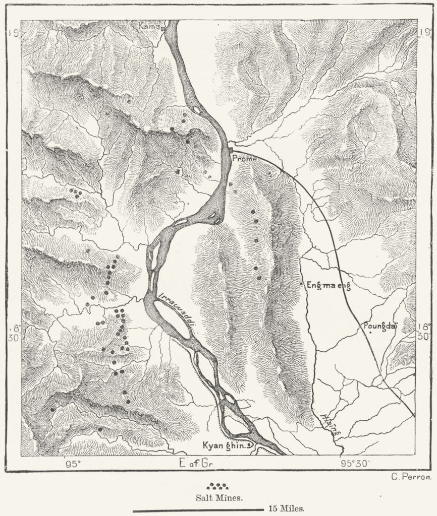 BURMA. Pyay Salt Mines, sketch map c1885 old antique vintage plan chart ...