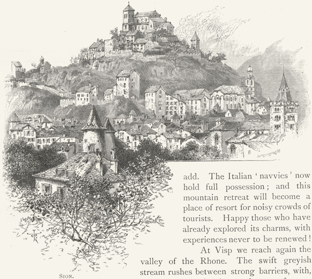 SWITZERLAND. Sion 1891 old antique vintage print picture ...