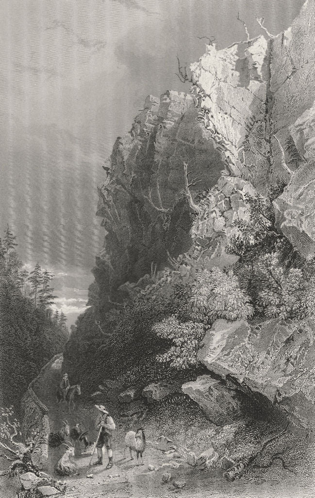Pulpit Rock, White Mountains, New Hampshire. WH BARTLETT 1840 old print ...