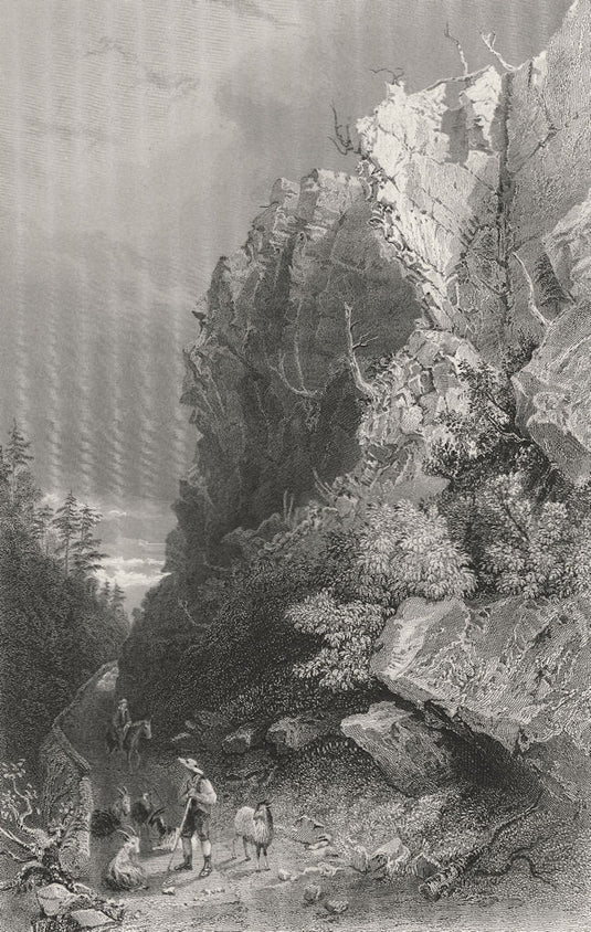 Pulpit Rock, White Mountains, New Hampshire. WH BARTLETT 1840 old print ...