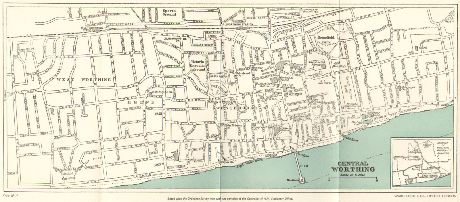 CENTRAL WORTHING vintage town/city plan. Sussex. WARD LOCK c1963 old ...