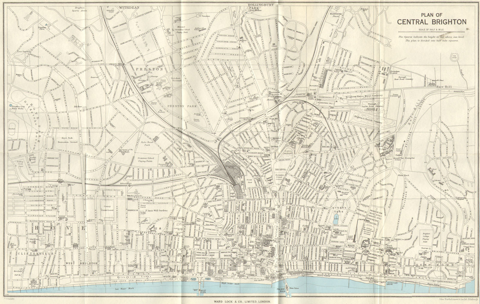 BRIGHTON & HOVE vintage town/city plan. Sussex. WARD LOCK c1963 old map ...