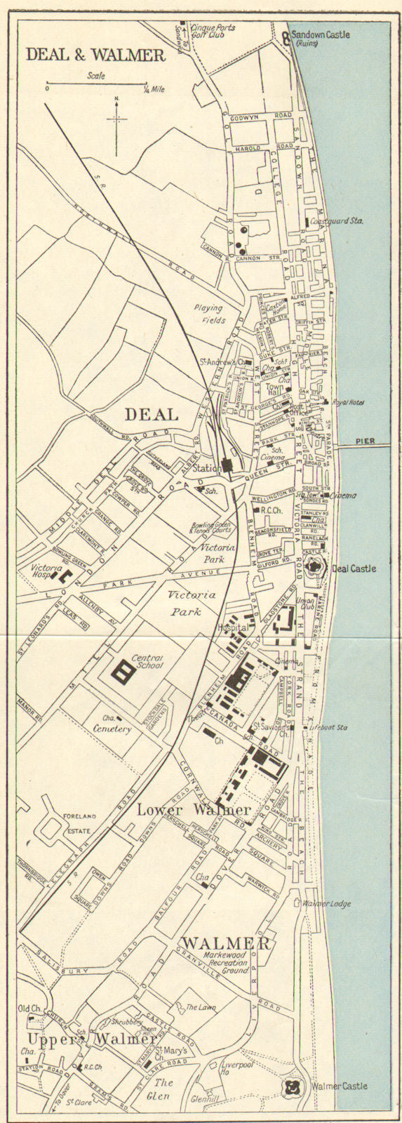 DEAL & WALMER vintage town/city plan. WARD LOCK c1960 old vintage map ...