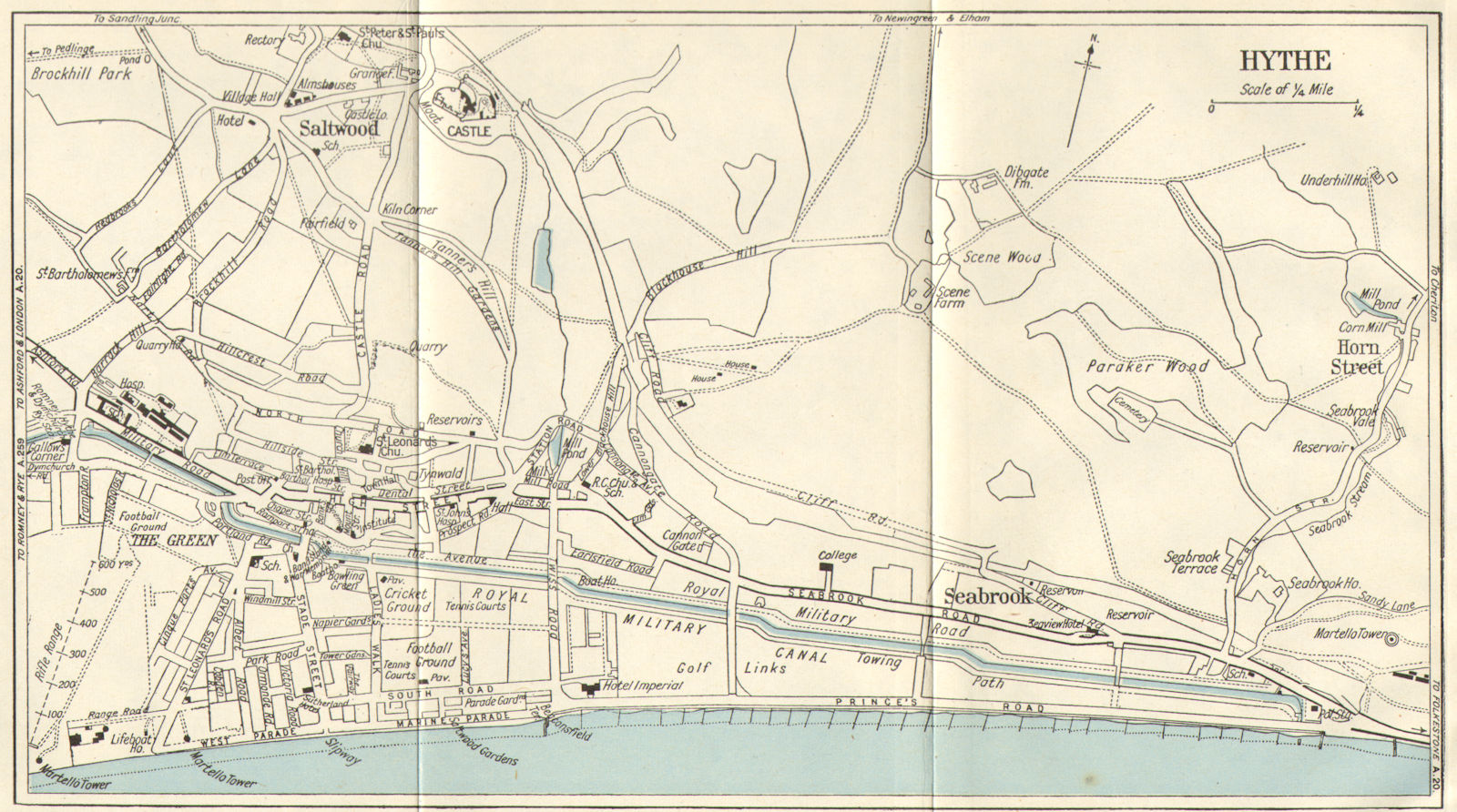HYTHE vintage town/city plan. Kent. WARD LOCK c1960 old vintage map ...