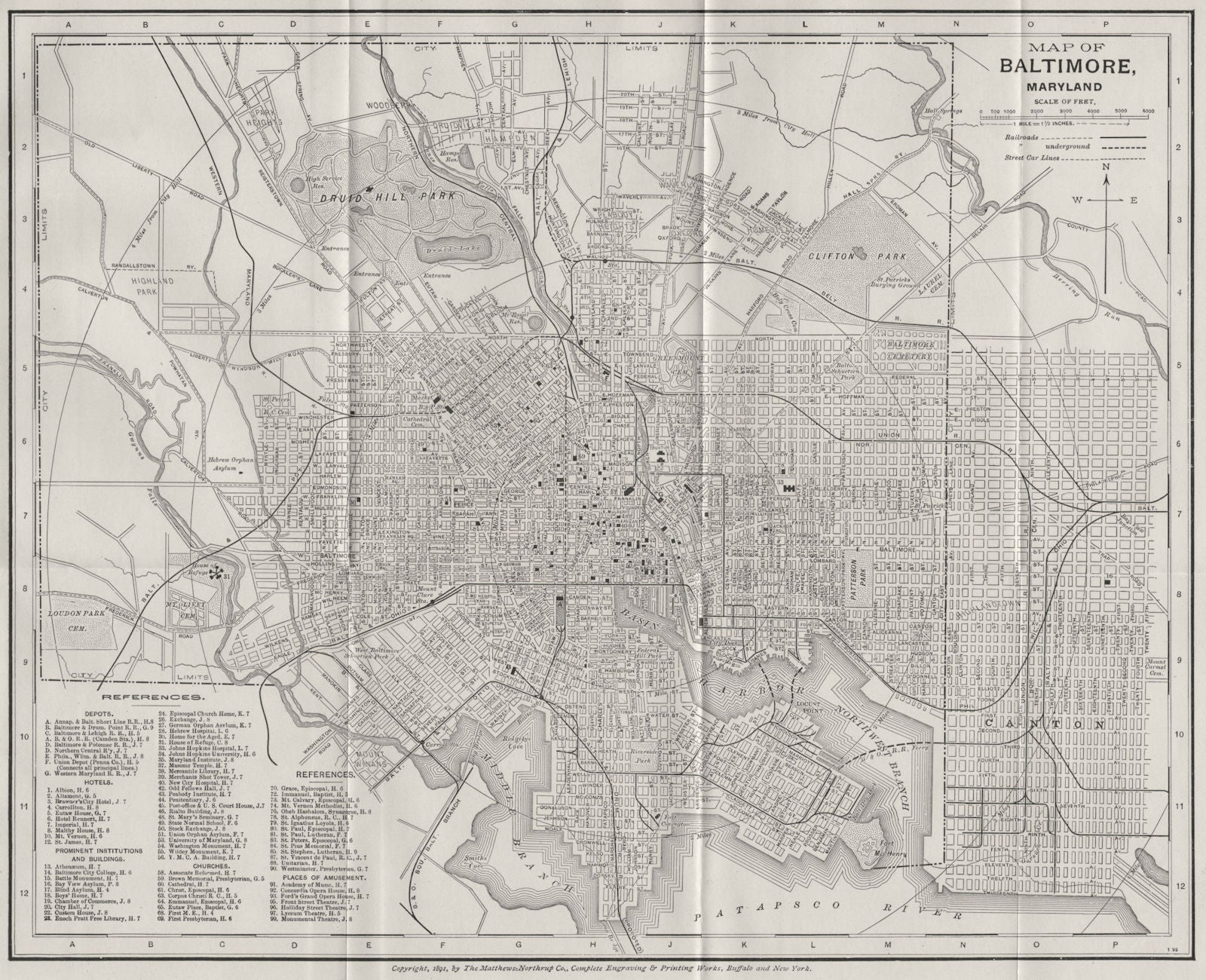 BALTIMORE, MARYLAND. Antique City Town map plan 1893 old chart ...