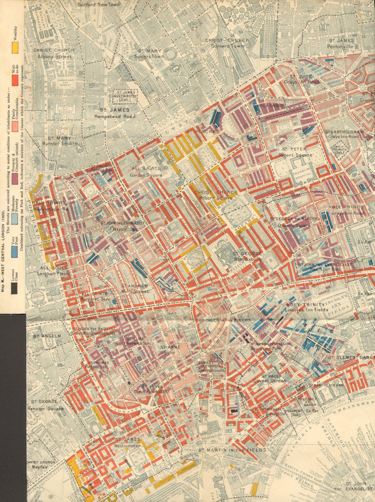 CHARLES BOOTH POVERTY MAP Soho Bloomsbury Fitzrovia Covent Gdn St James ...
