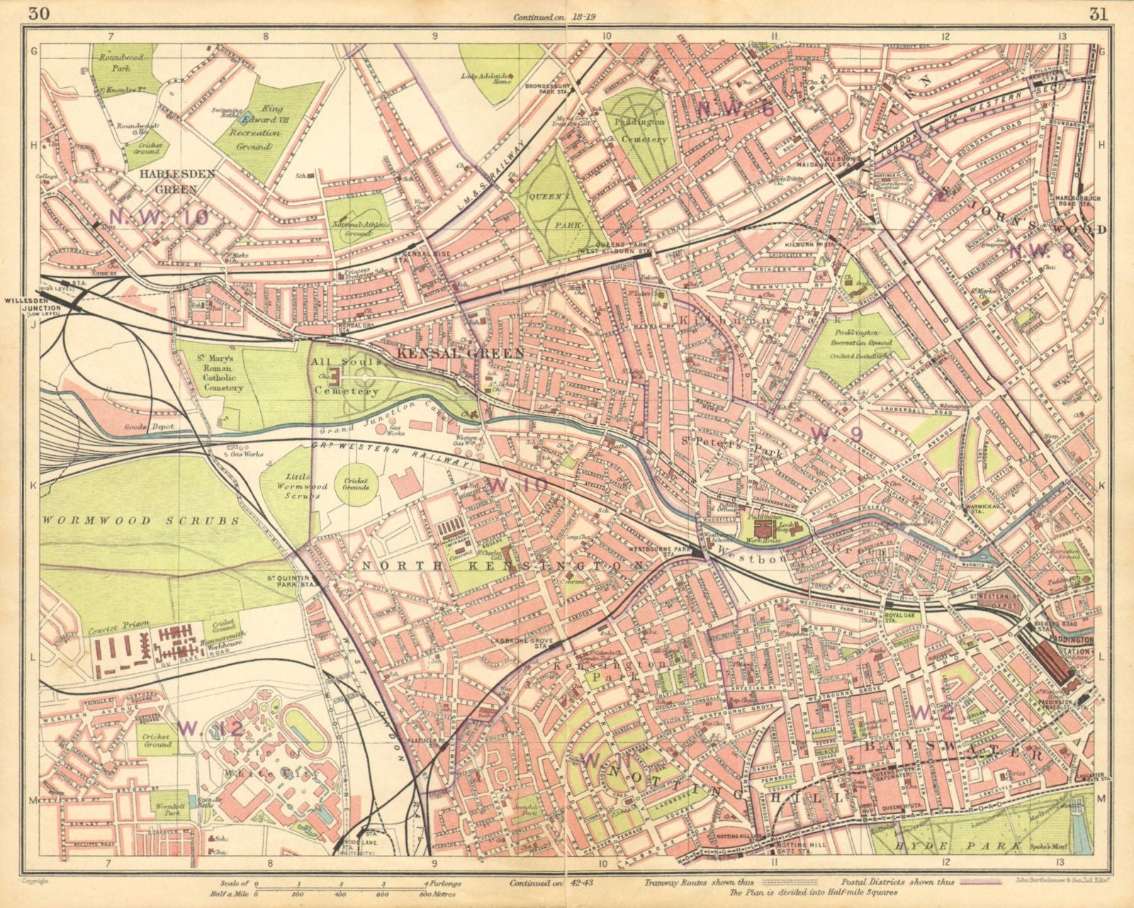 LONDON. Kilburn St John's Wood Maida Vale Bayswater Notting Hill 1925 ...