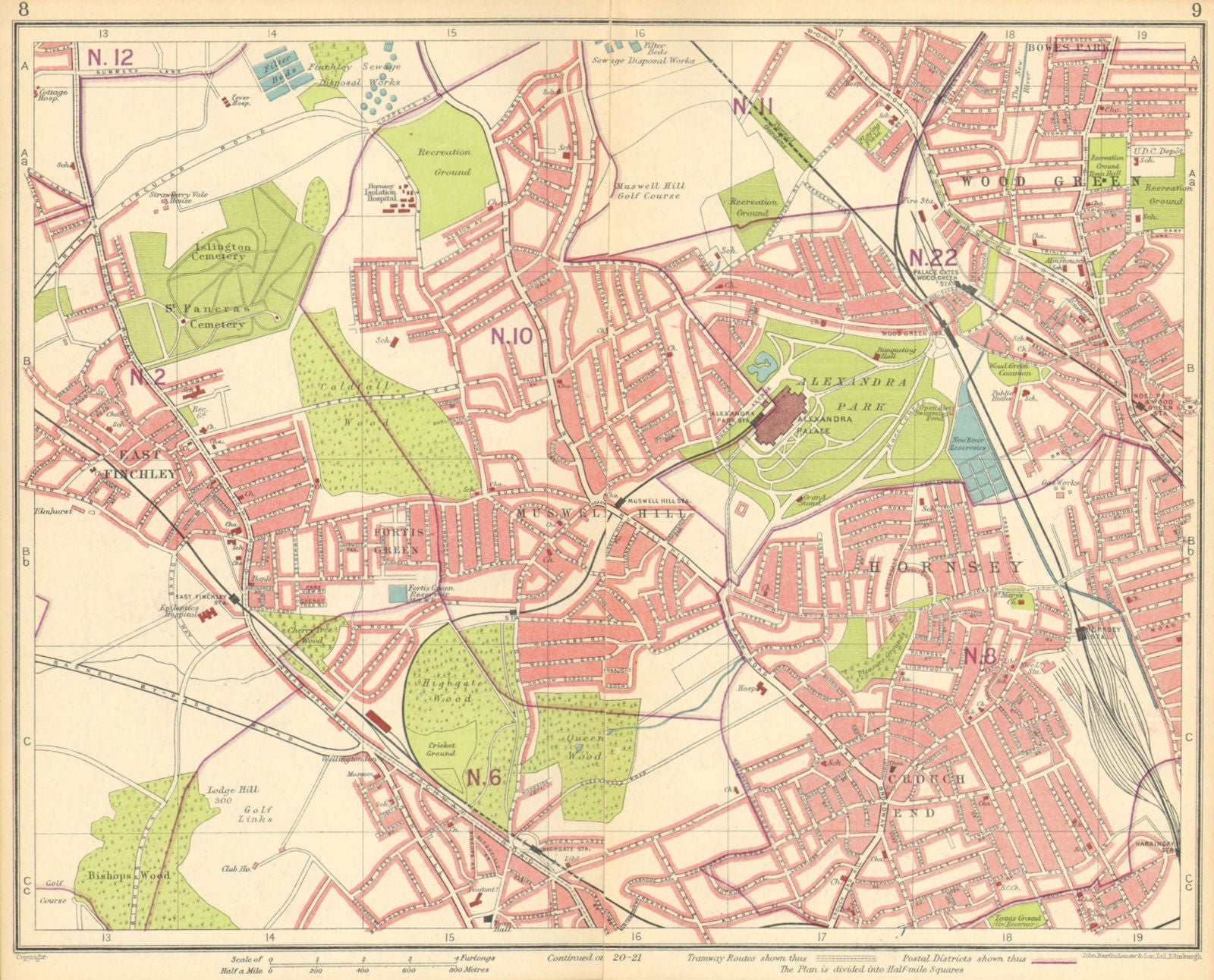 LONDON N. Muswell Hill Hornsey Wood Green Finchley Crouch End 1930 old ...