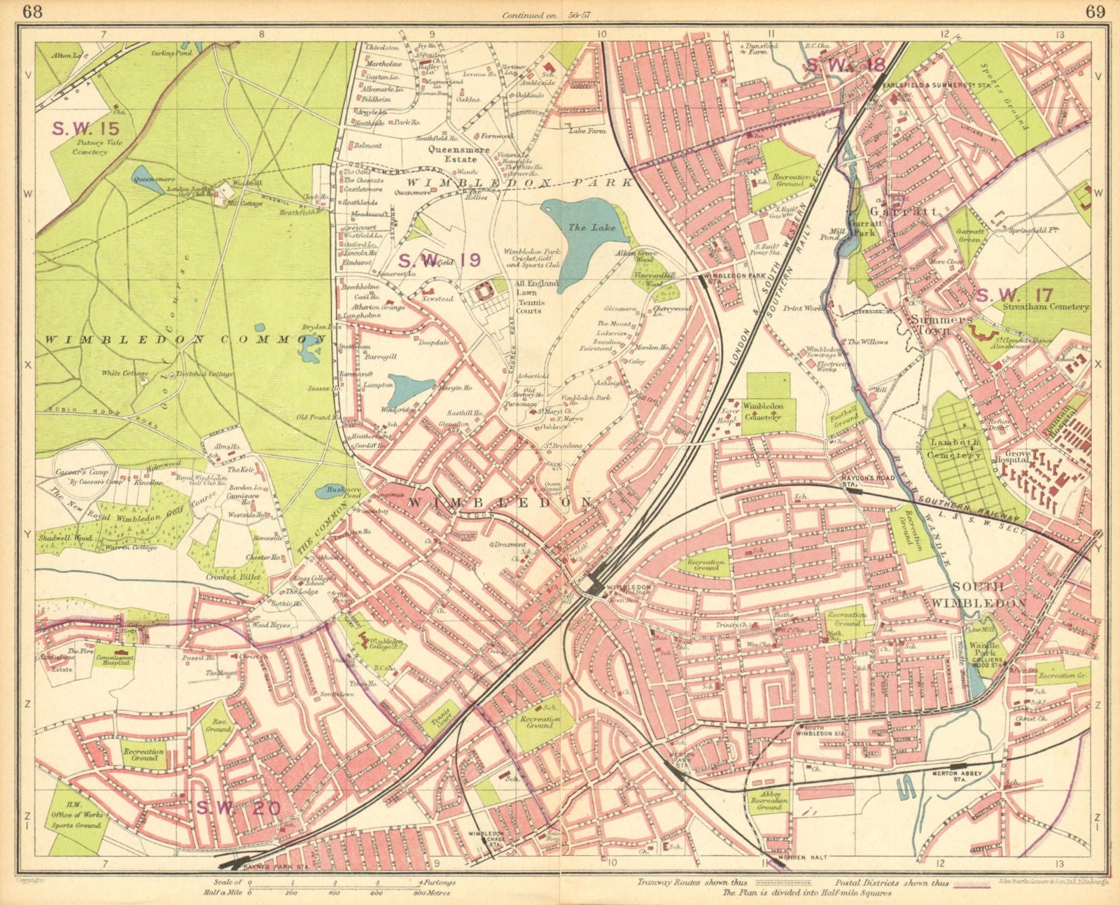 LONDON SW. Wimbledon Summerstown Southfields Wandsworth Merton 1930 old ...