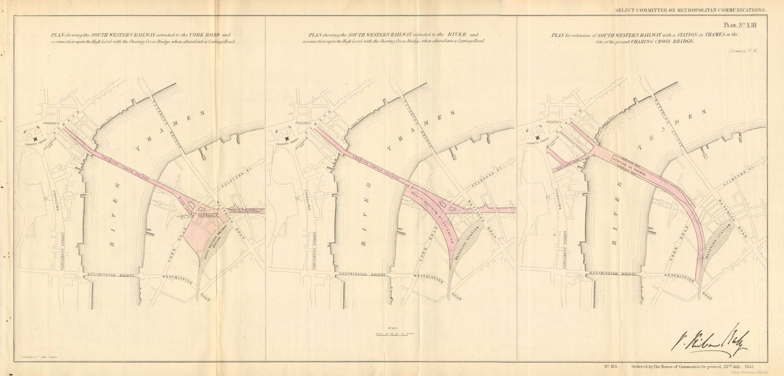 CHARING CROSS STATION plans. Hungerford Bridge Station-on-Thames.BALY ...
